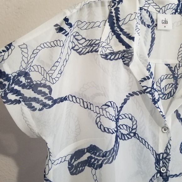 CAbi | Tops | Cabi Nautical Rope Print Sheer Blouse Sz Med | Poshmark